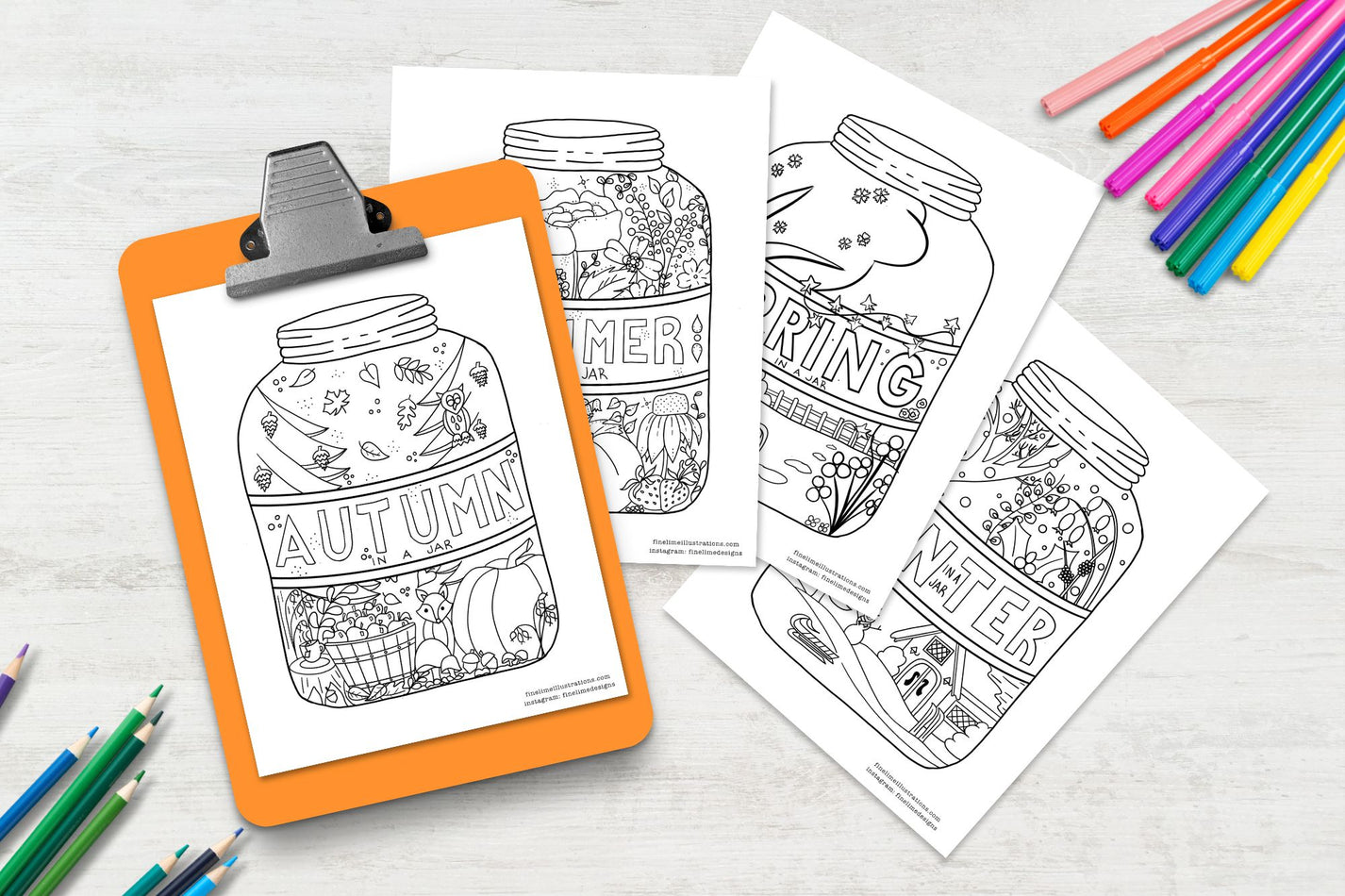 Seasons in a Jar Colouring Pages – Fine Lime Illustrations